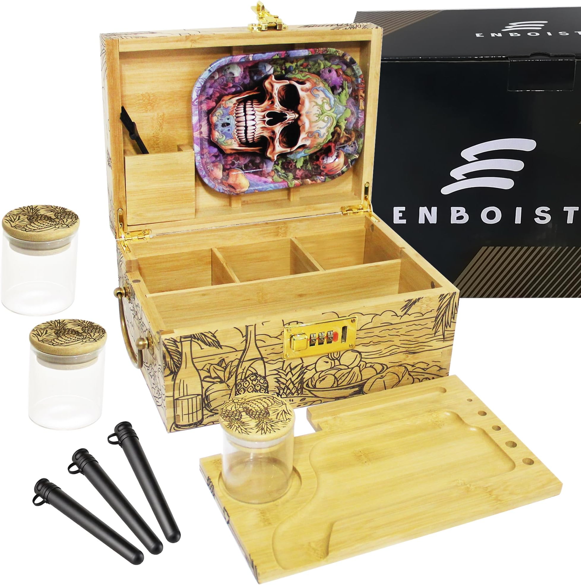Amazon.com: Ablaze Large Stash Box 100% Bamboo - Sliding Rolling Tray w ...