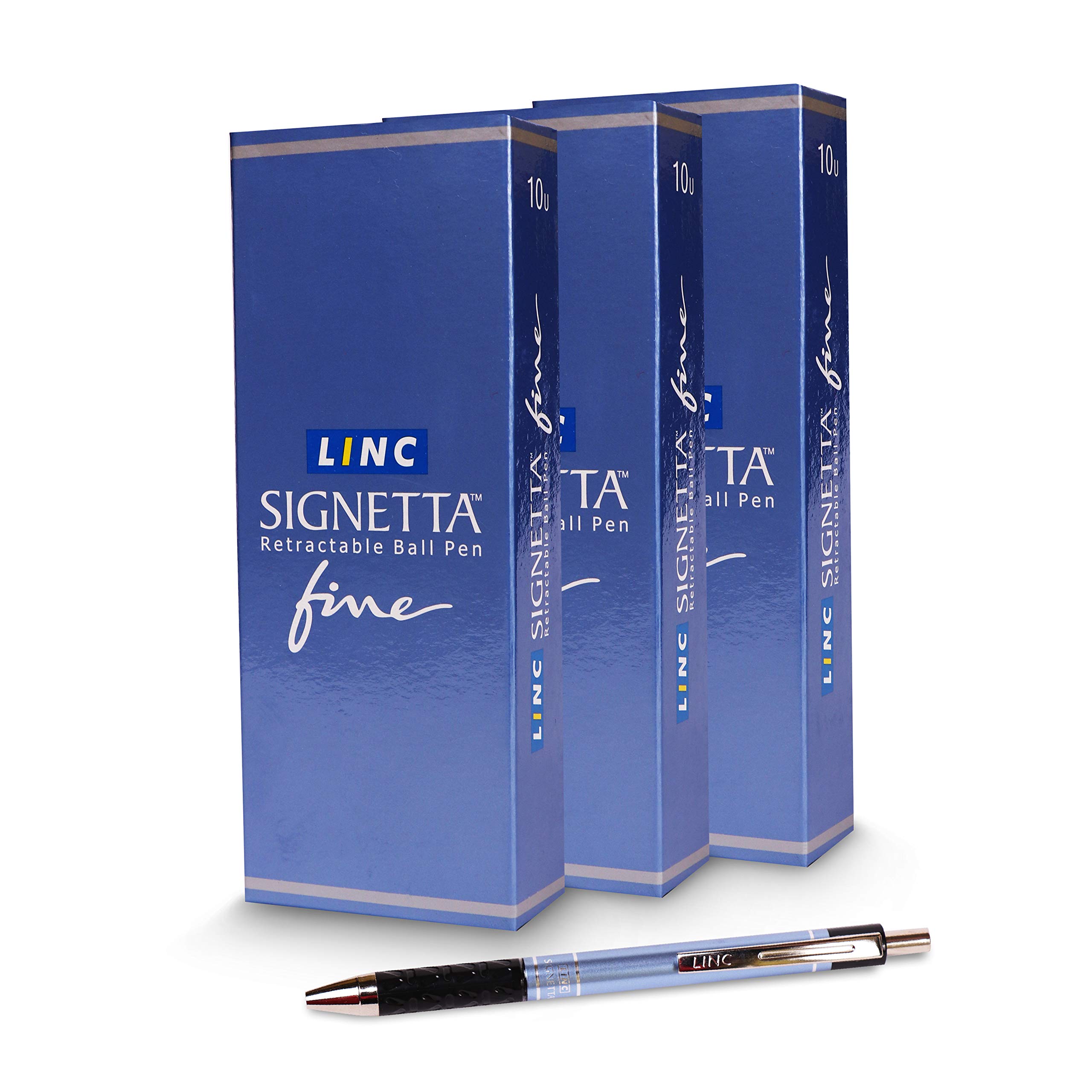 Linc Signetta Fine Ball Pen (0.7mm, Blue Body, Black Ink, Pack of 30 ...