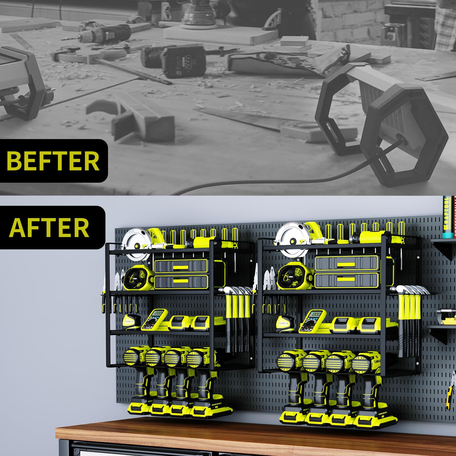 KAFAHOM Power Tool Organizer,4 Layer Drill Holders Wall Mount,Heavy ...