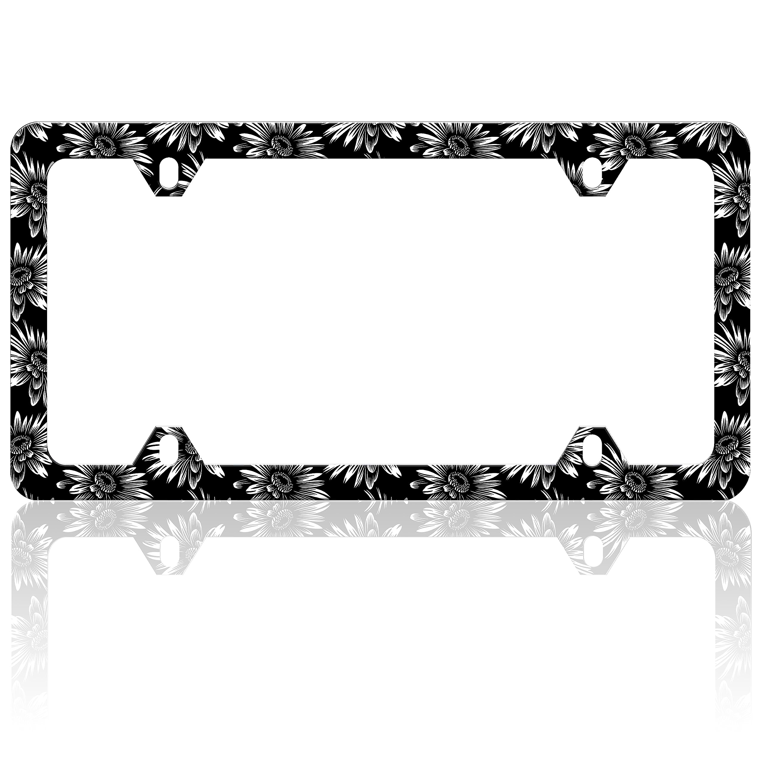 Amazon.com: Sunflower License Plate Frame Funny Black White Floral ...