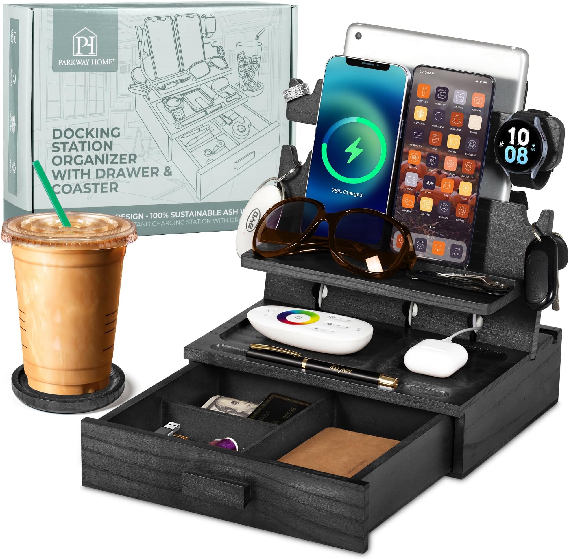 Amazon.com: Black Wood Phone Docking Station for up to 3 Phones ...