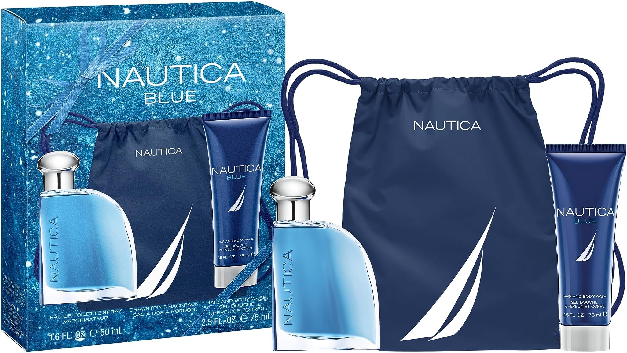 Amazon.com: Nautica Blue Men's 3 pc. Eau de Toilette, Body Wash and ...