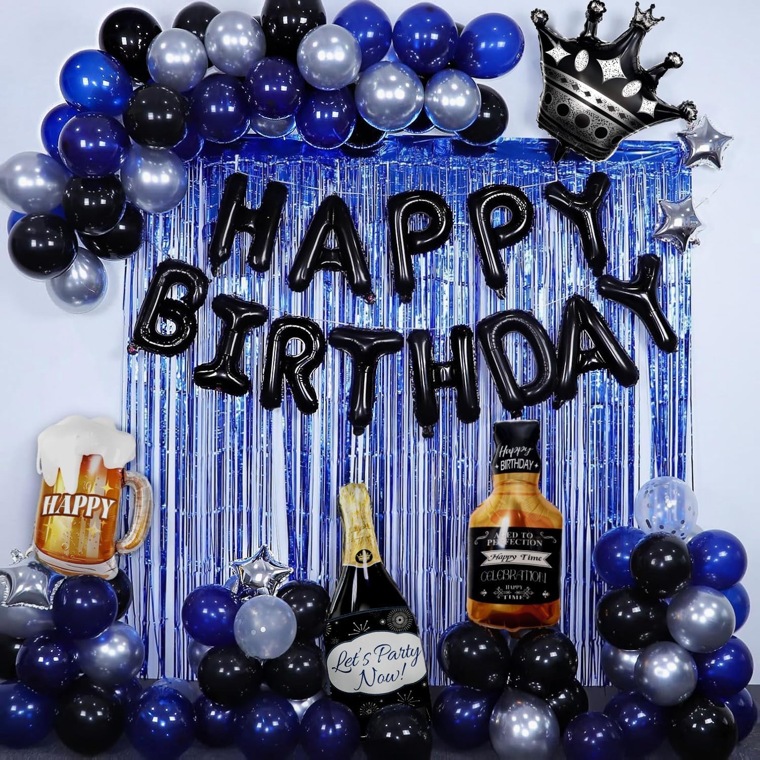 Amazon.com: Blue and Black Happy Birthday Decorations for Men,Birthday ...