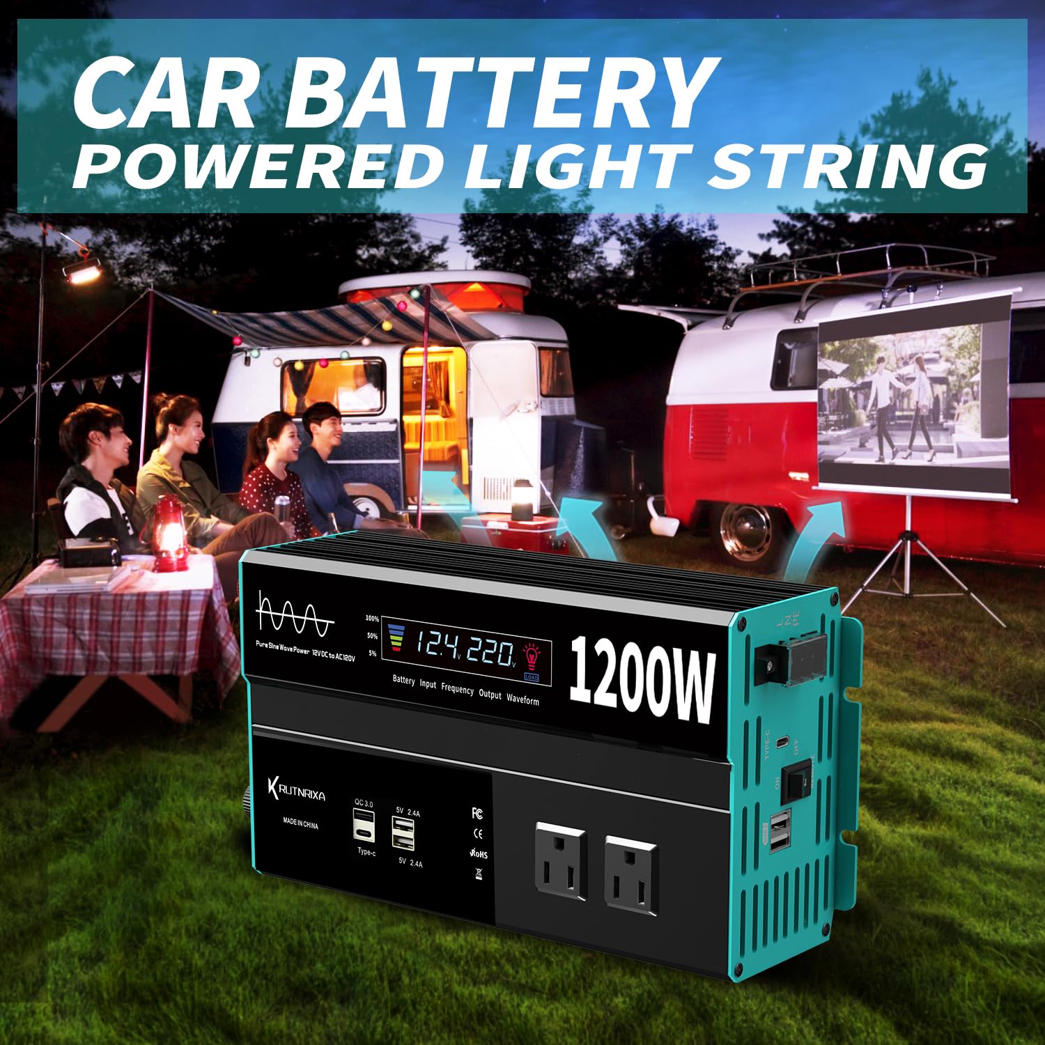 Snapklik.com : RUTNRIXA 1200W Pure Sine Wave Car Power Inverter DC 12V ...