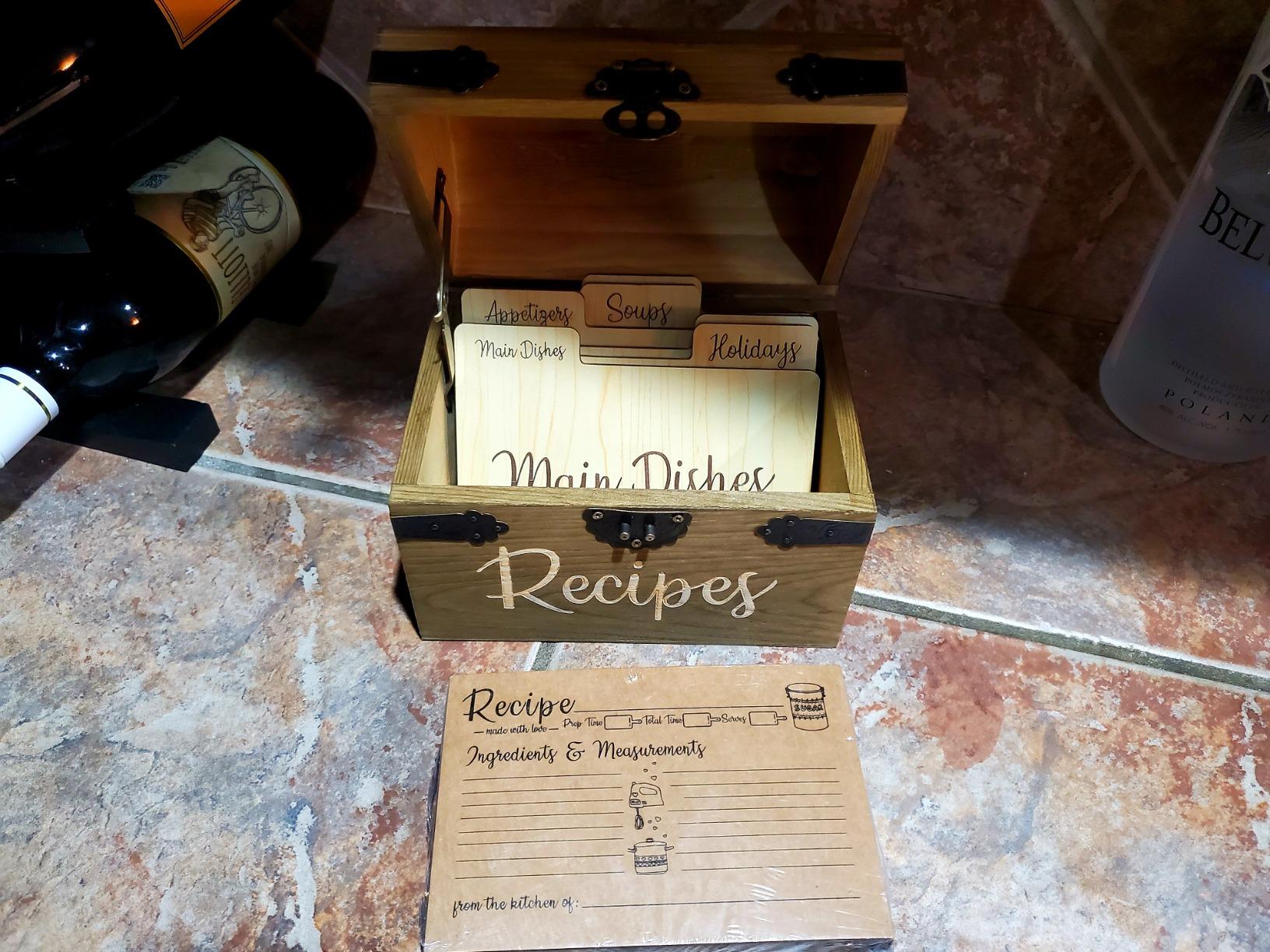 Amazon.com: Wooden Recipe Box with Cards & Dividers - 50 Double Sided ...