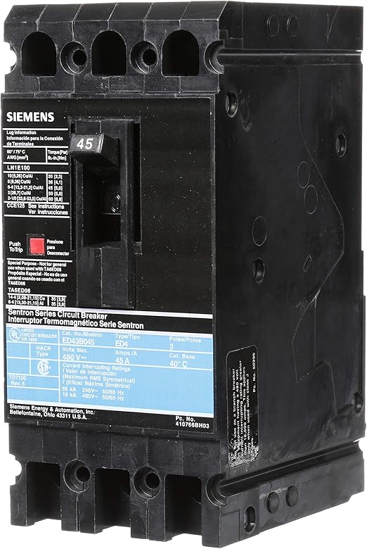 Siemens ED43B045 Circuit Breaker, Type ED4, 45 Amp, 3 Pole - Amazon.com