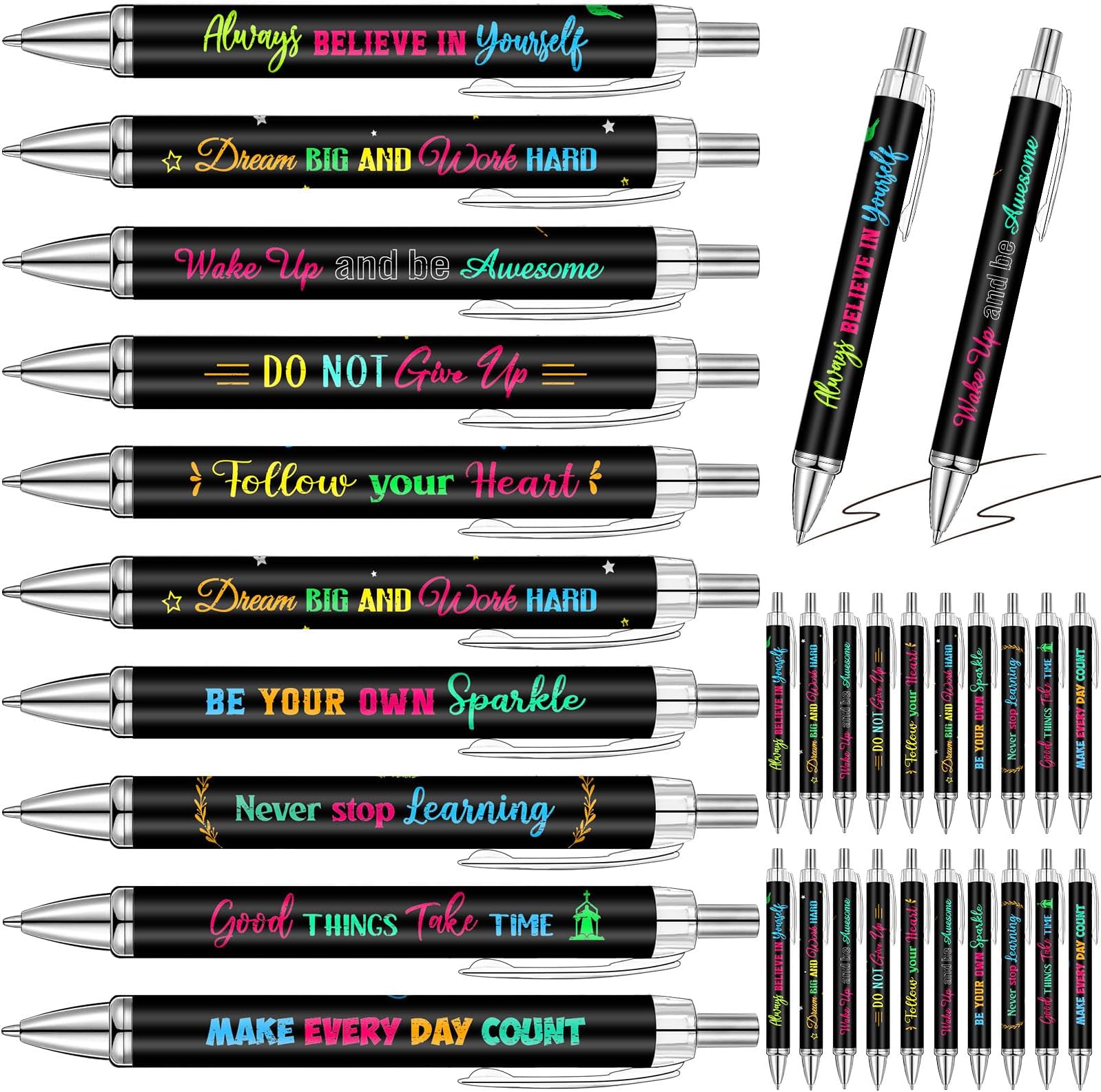 Amazon.com : 60 Pieces Inspirational Pens Kit - 30 Black Ink Pens Bulk ...
