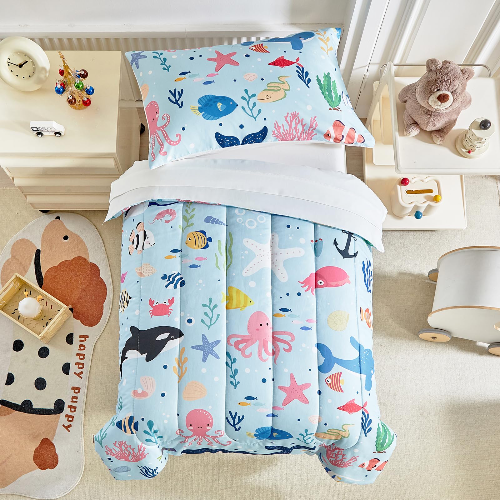 Amazon.com: Joyreap 4 Piece Toddler Bedding Set- Ocean Theme Blue ...