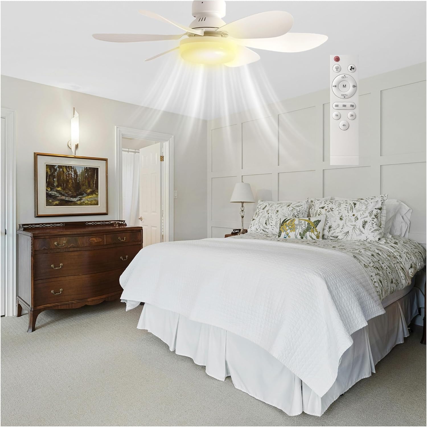 PregDoc Socket Ceiling Fan with Light, 3 Colors 3000K to 6500K, 3 Speed ...