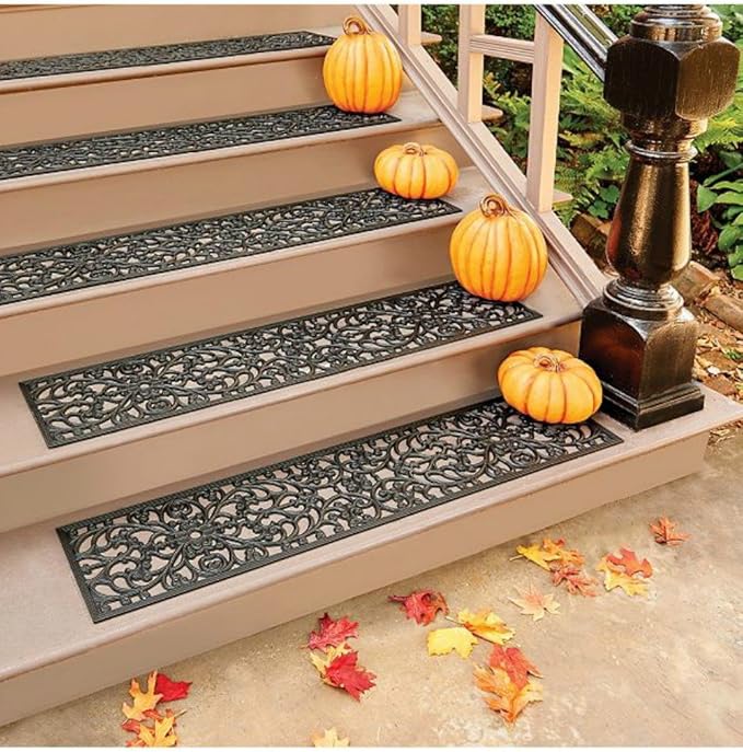 Rubber Stair Treads - Set of 3 48" Extra Wide Elegant Outdoor Black ...