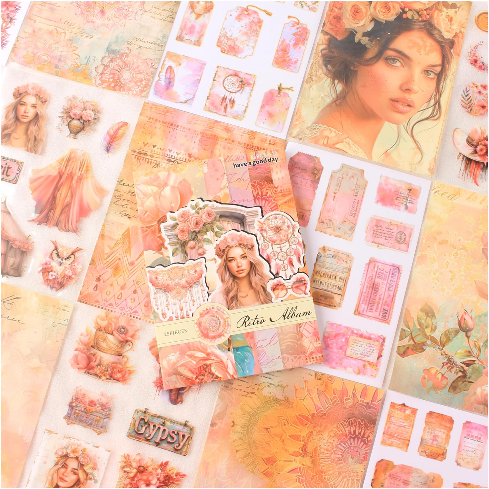 Amazon.com: Dwpetzo Boho Precut Sticker Book for Junk Journal Supplies ...