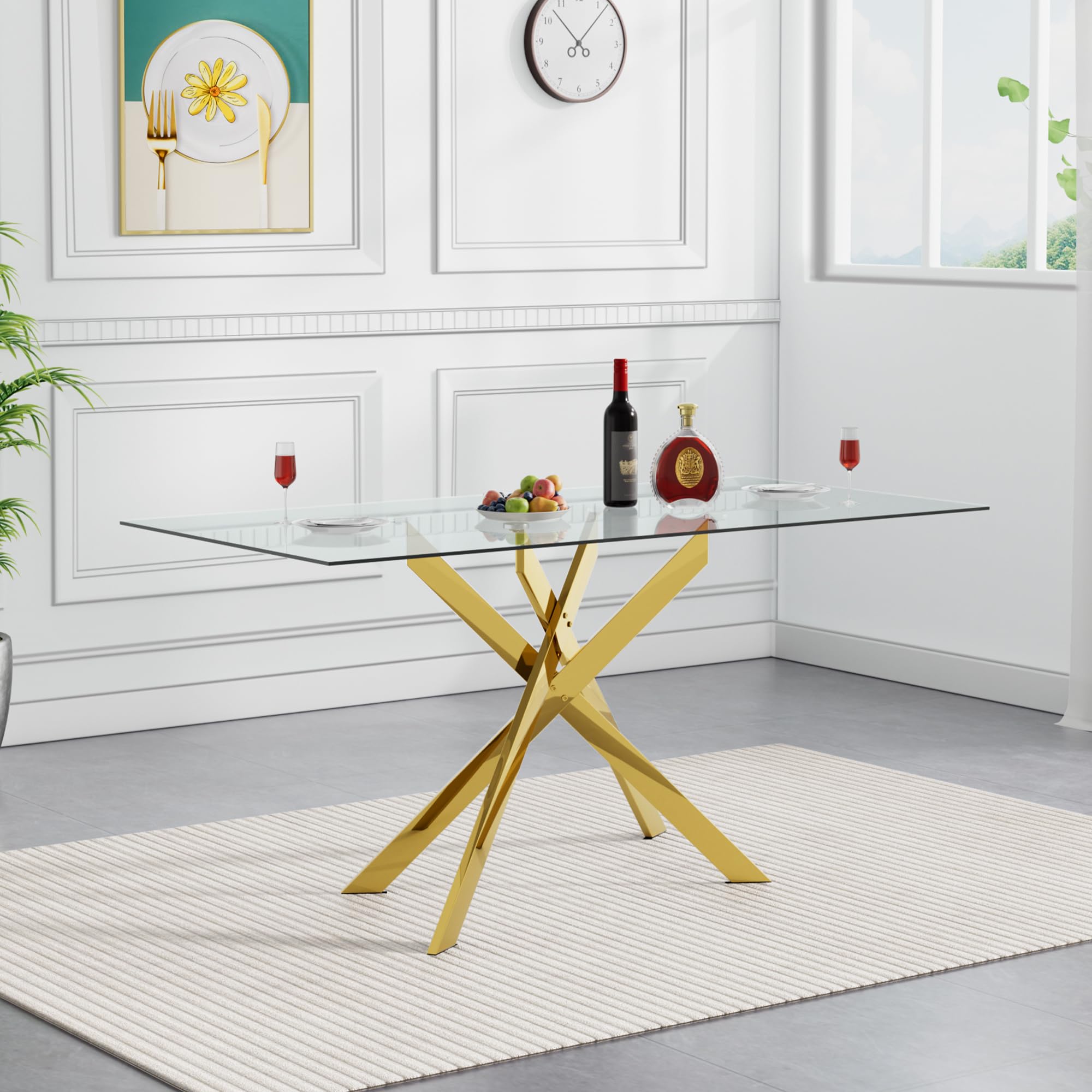 Amazon.com - 51" Rectangle Glass Dining Table for 4, Luxury Kitchen ...