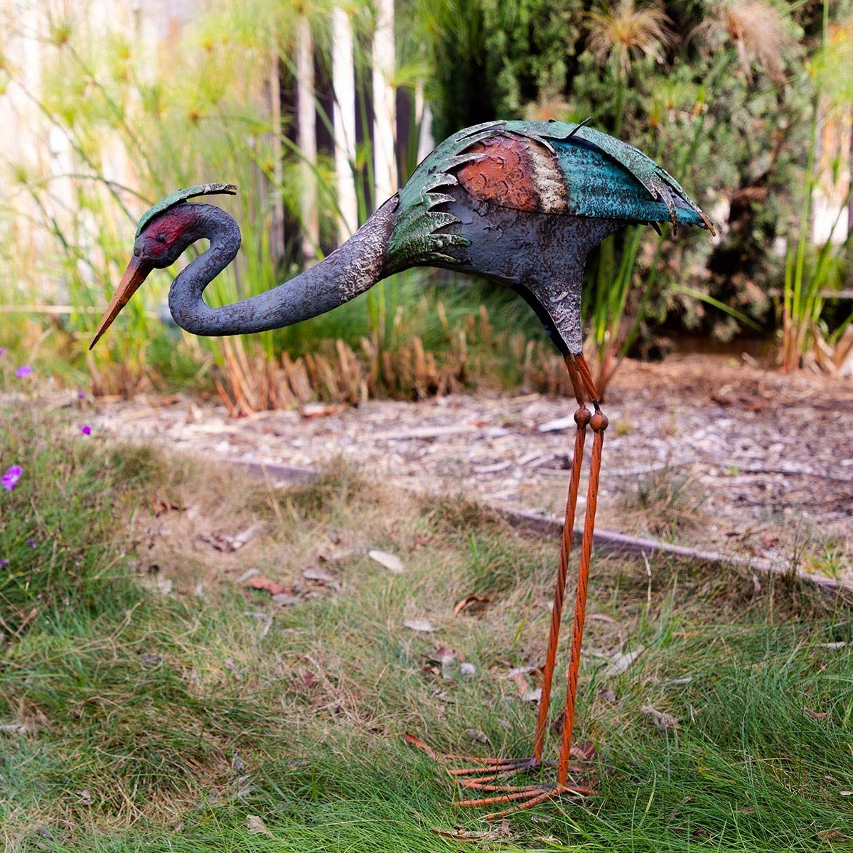 Snapklik.com : 30" Tall Outdoor Rustic Metal Bowing Crane Statue Yard ...