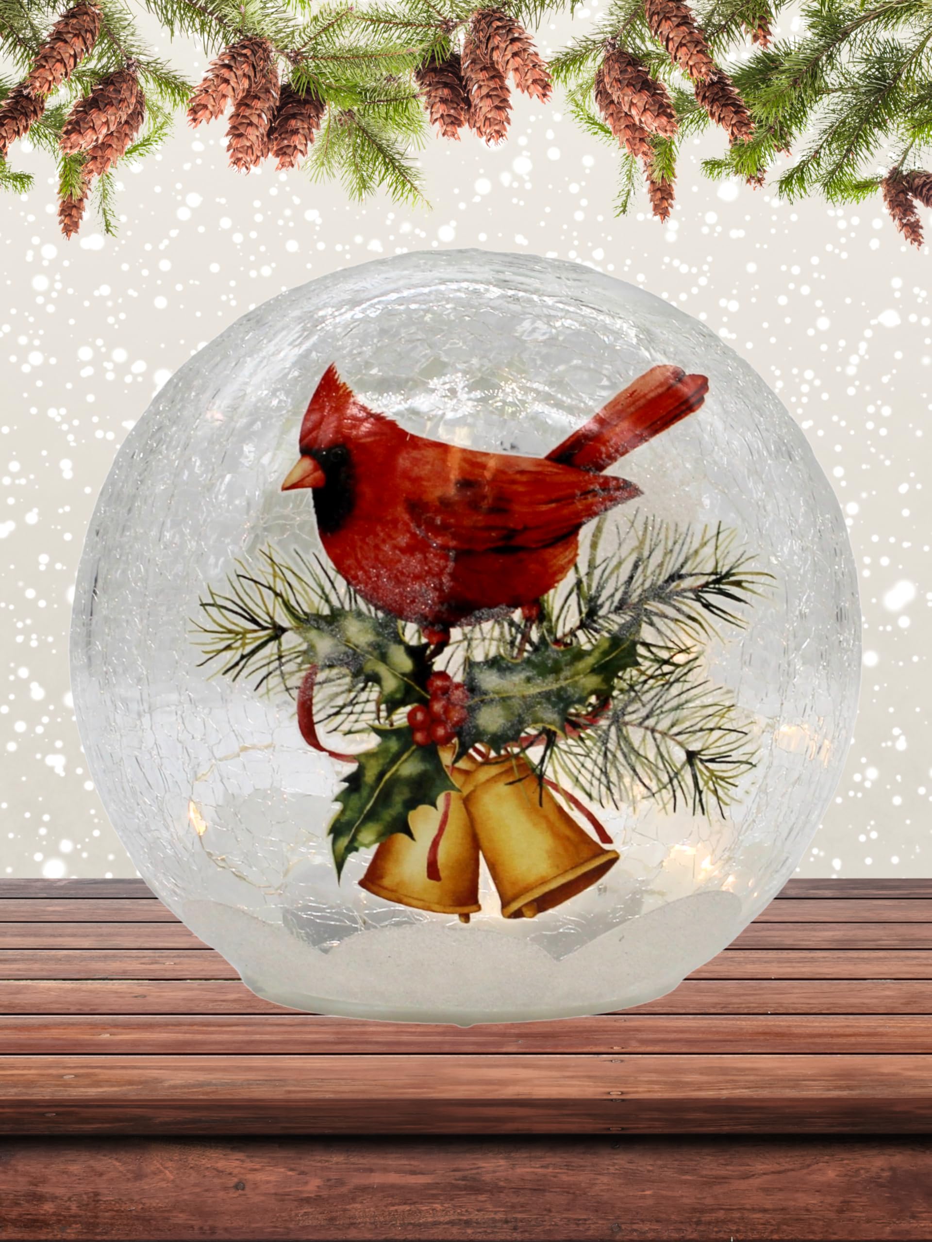 Amazon.com: Gift Essentials Cardinal with Bells Crackle Glass Globe ...