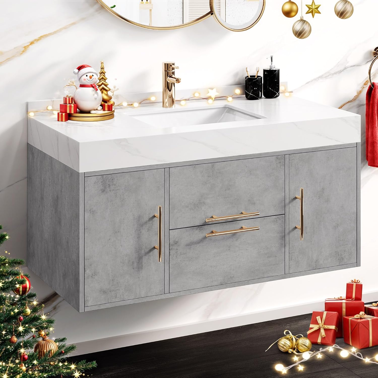 Amazon.com: DWVO 40 Inch Grey Floating Bathroom Vanity Wall Mounted ...