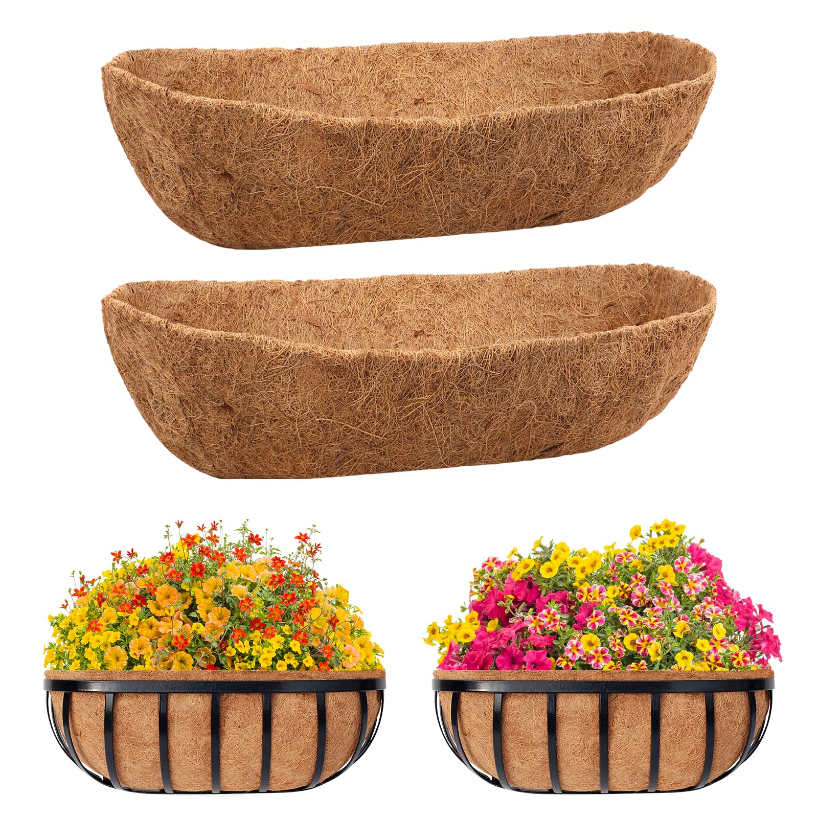 Snapklik.com : 2 Pack 24 Inch Trough Coco Coir Liners For Planters, Pre ...