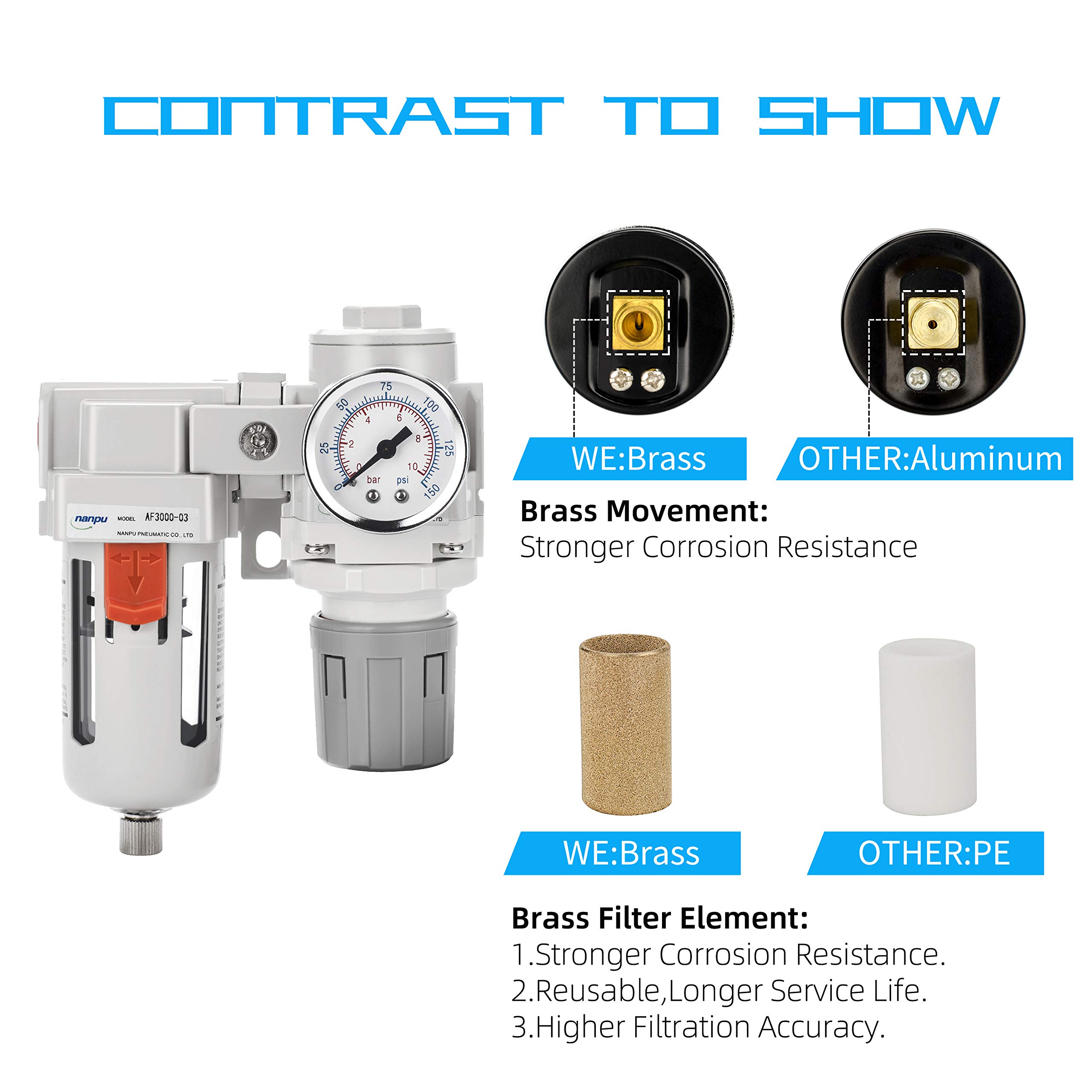Snapklik.com : NANPU 3/8" NPT Compressed Air Filter Regulator Combo ...