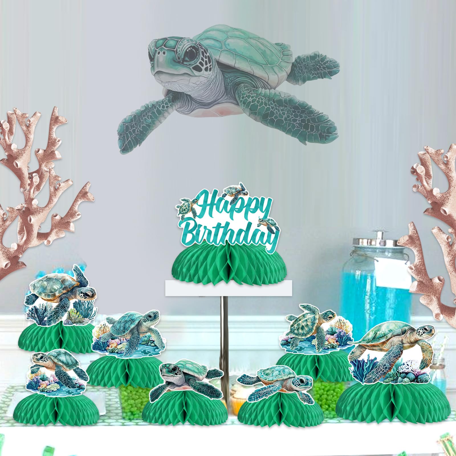 Little Mermaid Birthday Decorations Turtle Centerpieces Honeycomb ...