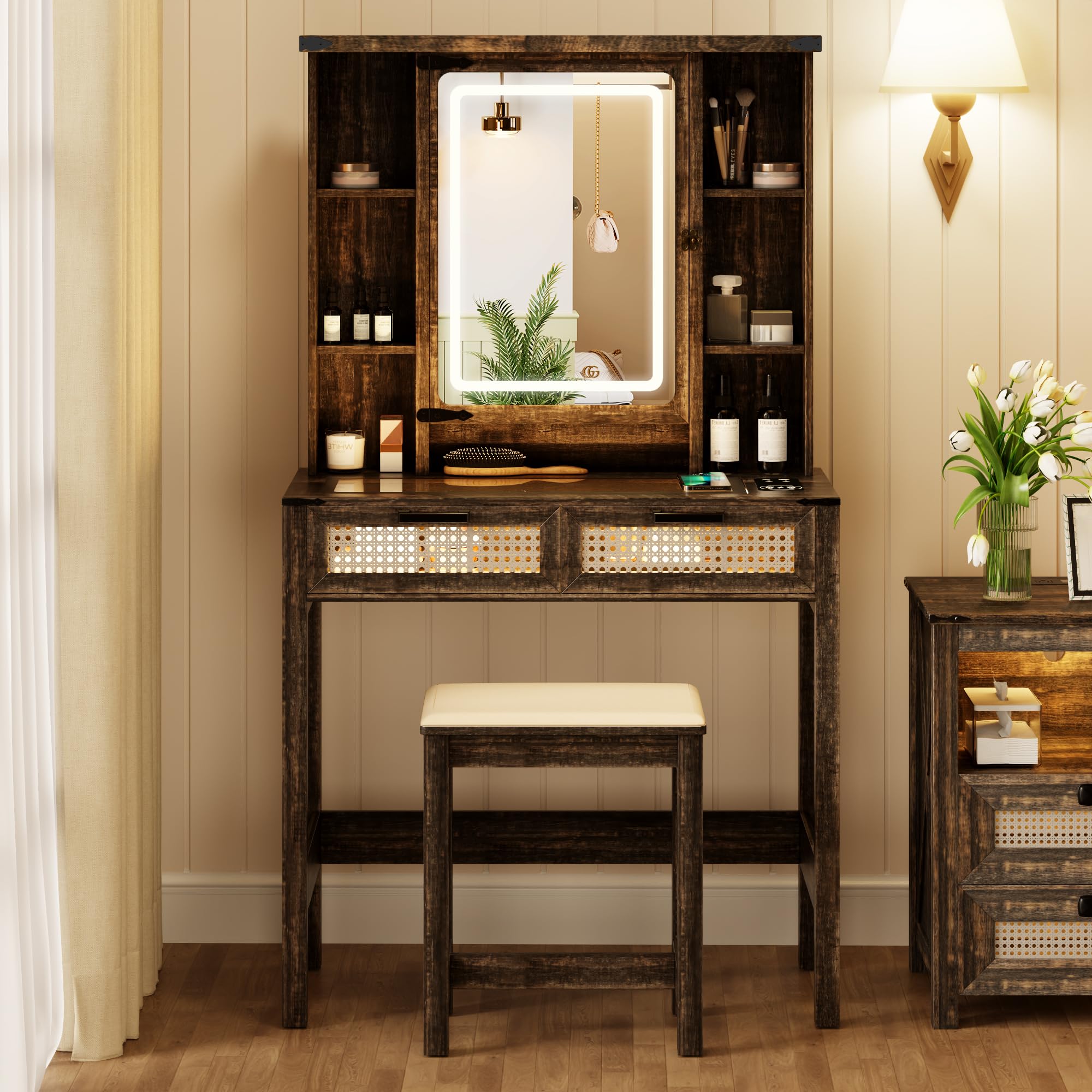 Amazon.com: ACTKISS Small Makeup Vanity Desk with Mirror, Farmhouse ...