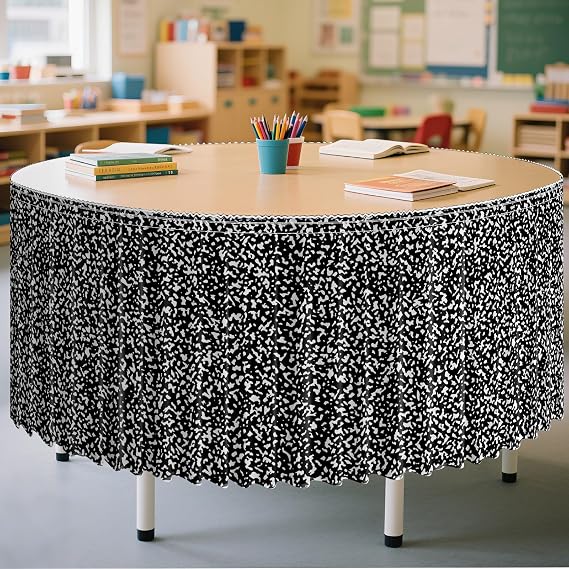 Amazon.com: 12FT Black and White Composition Table Skirt Ruffle Teacher ...