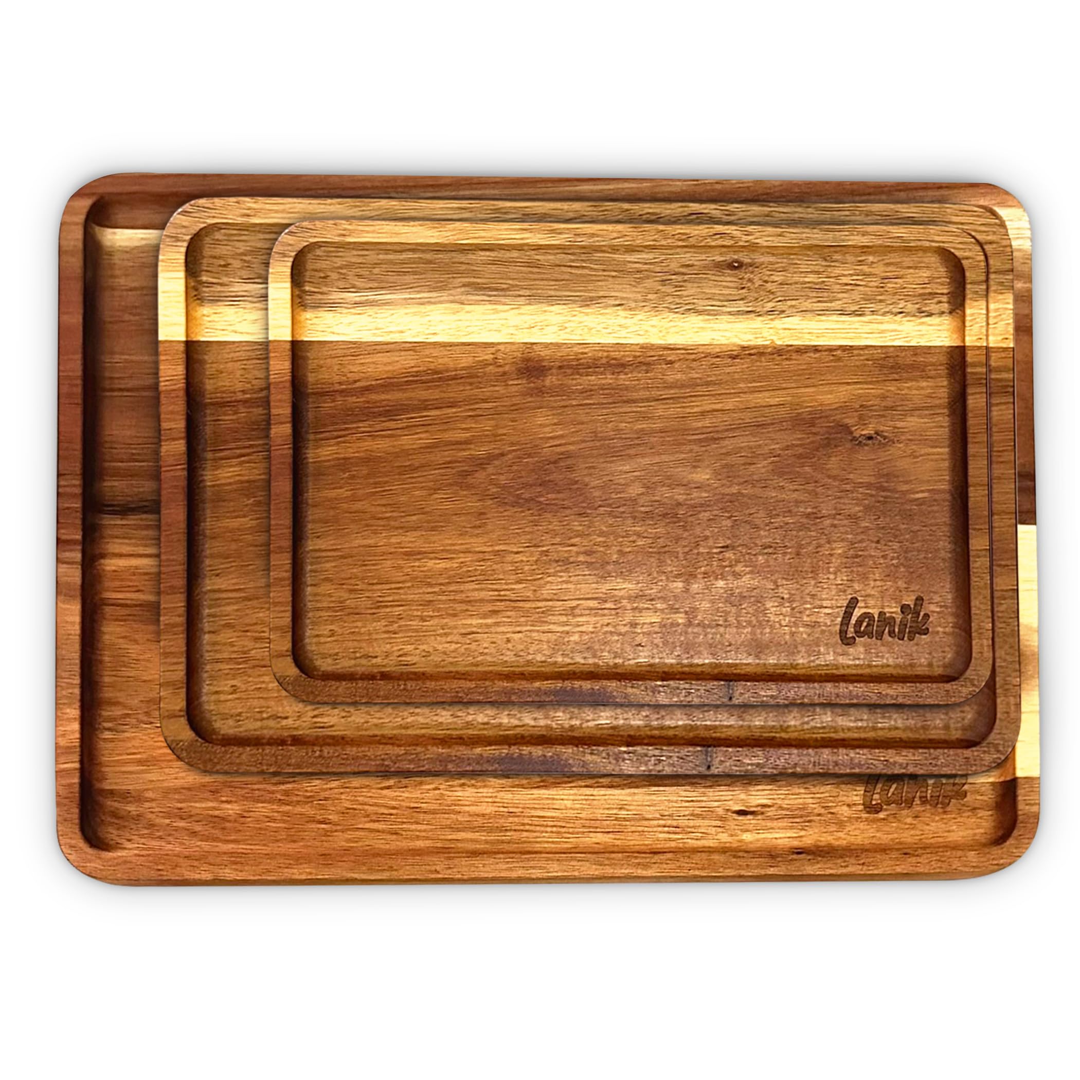 Amazon.com: LANIK Acacia Wood Serving Tray Set of 3 - Rectangular ...