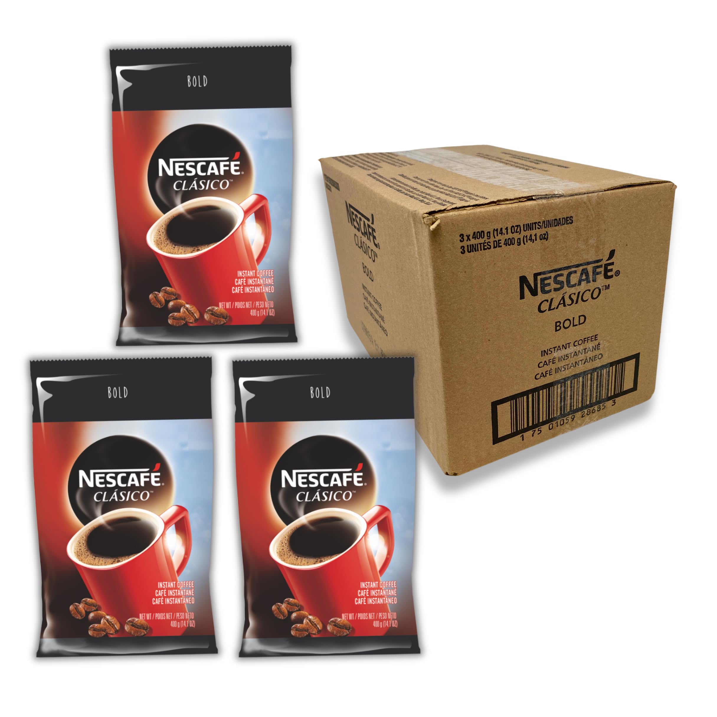 Nescafé Clasico Instant Coffee - 1.2kg Instant Coffee Packets (3 x 400g ...