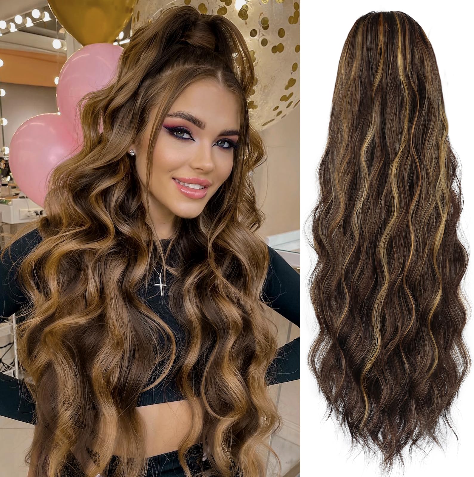 Amazon.com : YOLANFAIRY 32 Inch Long Straight Drawstring Ponytail ...