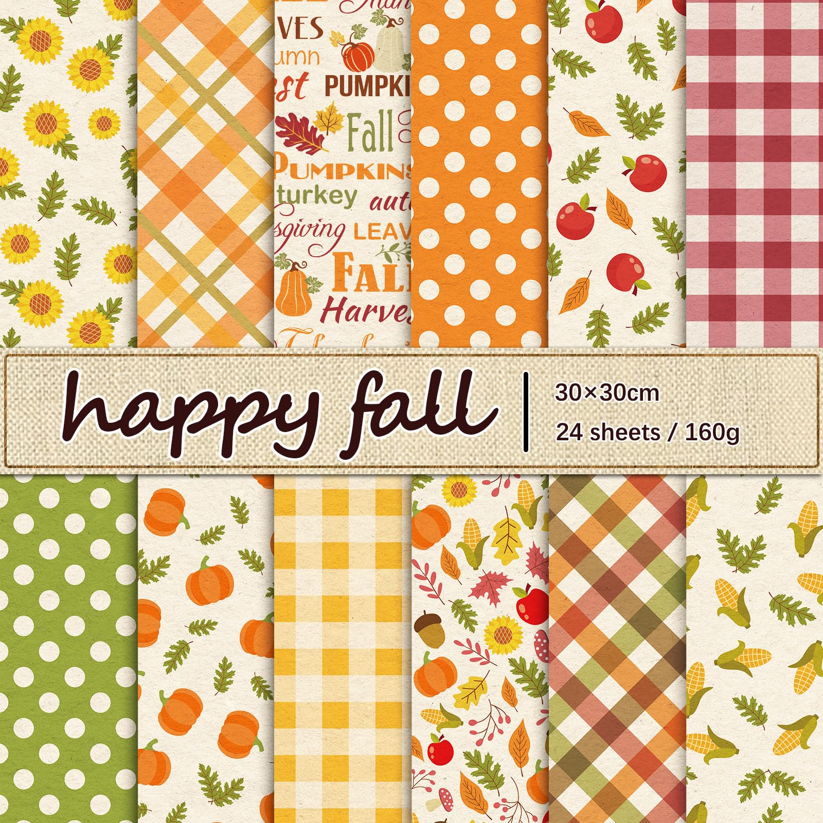 Amazon.com : Whaline 24Pcs Fall Pattern Paper Autumn Leaves Pumpkin ...