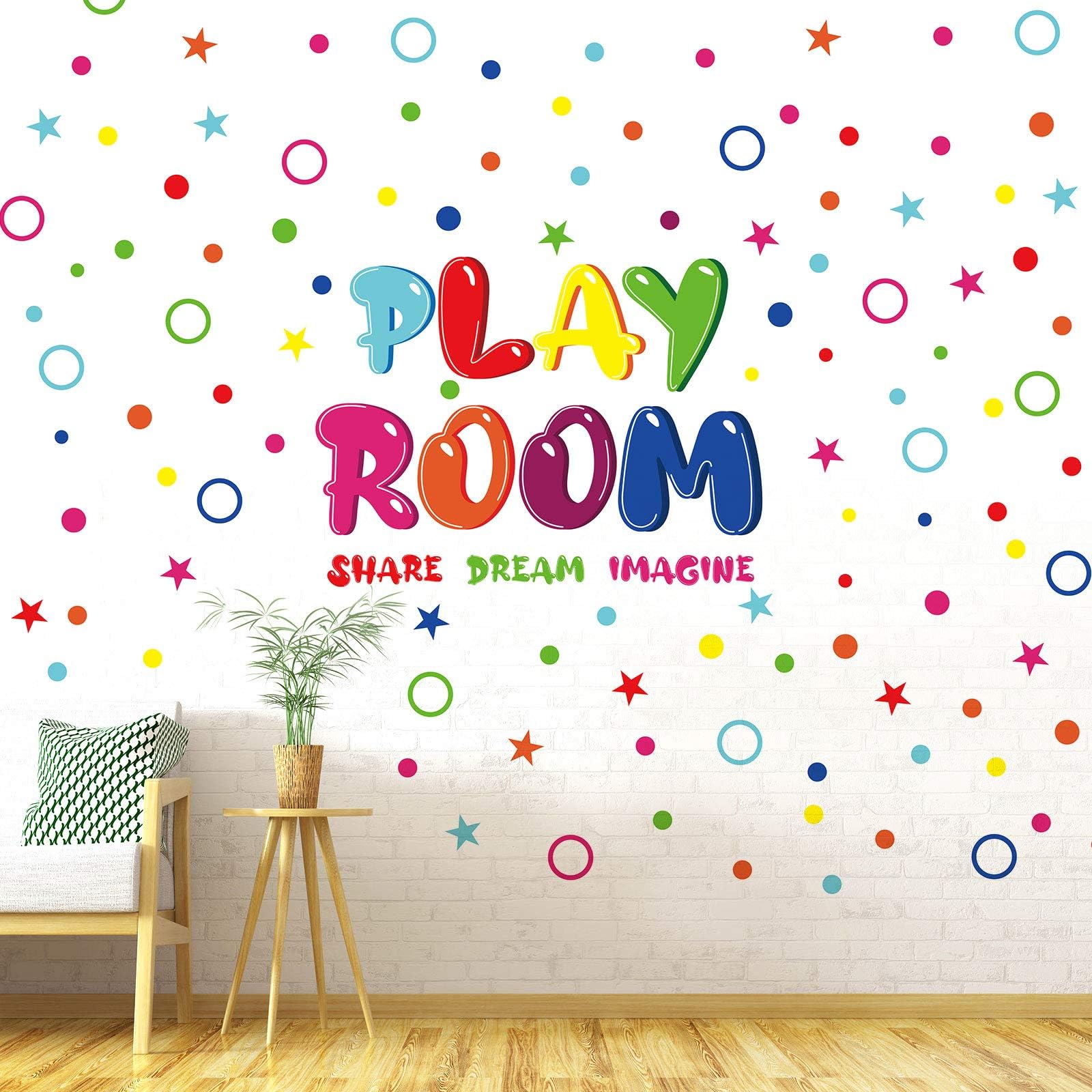 Playroom Wall Decals Colorful Share Imagine Dream Wall Stickers Peel ...
