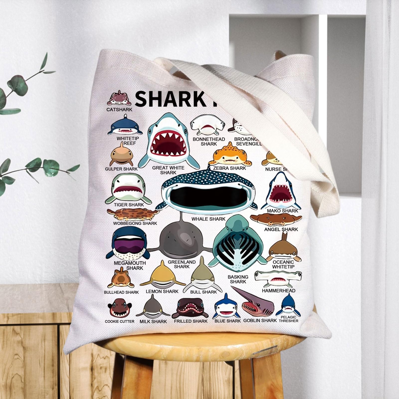 Snapklik.com : BWWKTOP Shark Face Canvas Tote Bag Shark Lovers Gifts ...