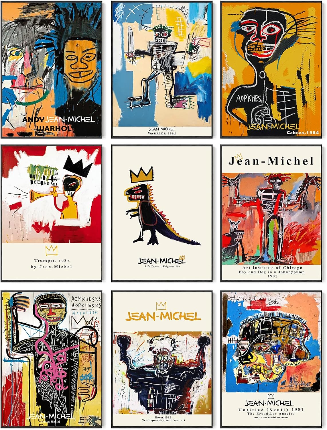 Amazon.com: JZBHHADE Set Of 9 Wall Art Graffiti Posters Jean Michel ...