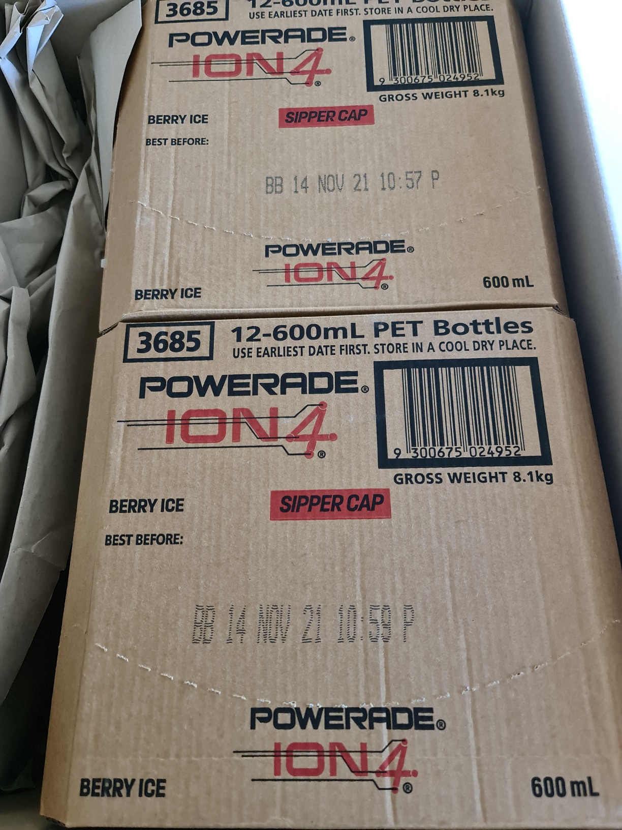 Powerade ION4 Berry Ice Sports Drink Multipack Sipper Cap Bottles 12 x ...