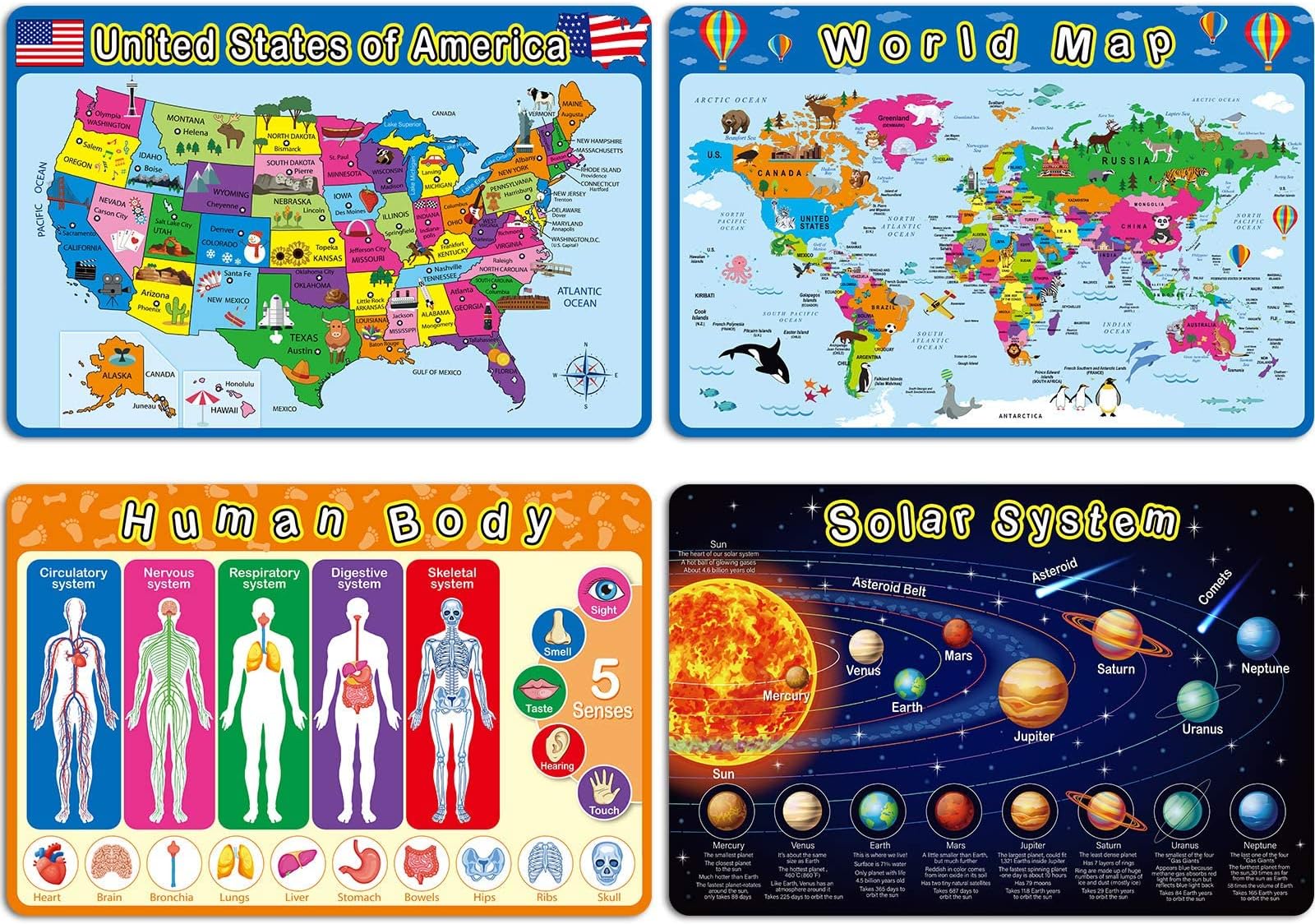 Amazon.com: Painless Learning Educational Placemats Sets USA Map and ...