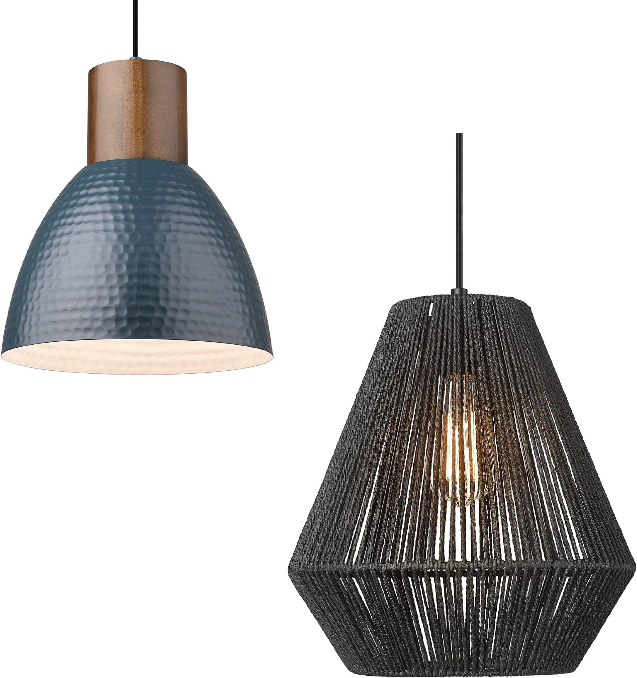 ELYONA Modern Hammered Metal Hanging Light Fixtures & 12" Woven ...