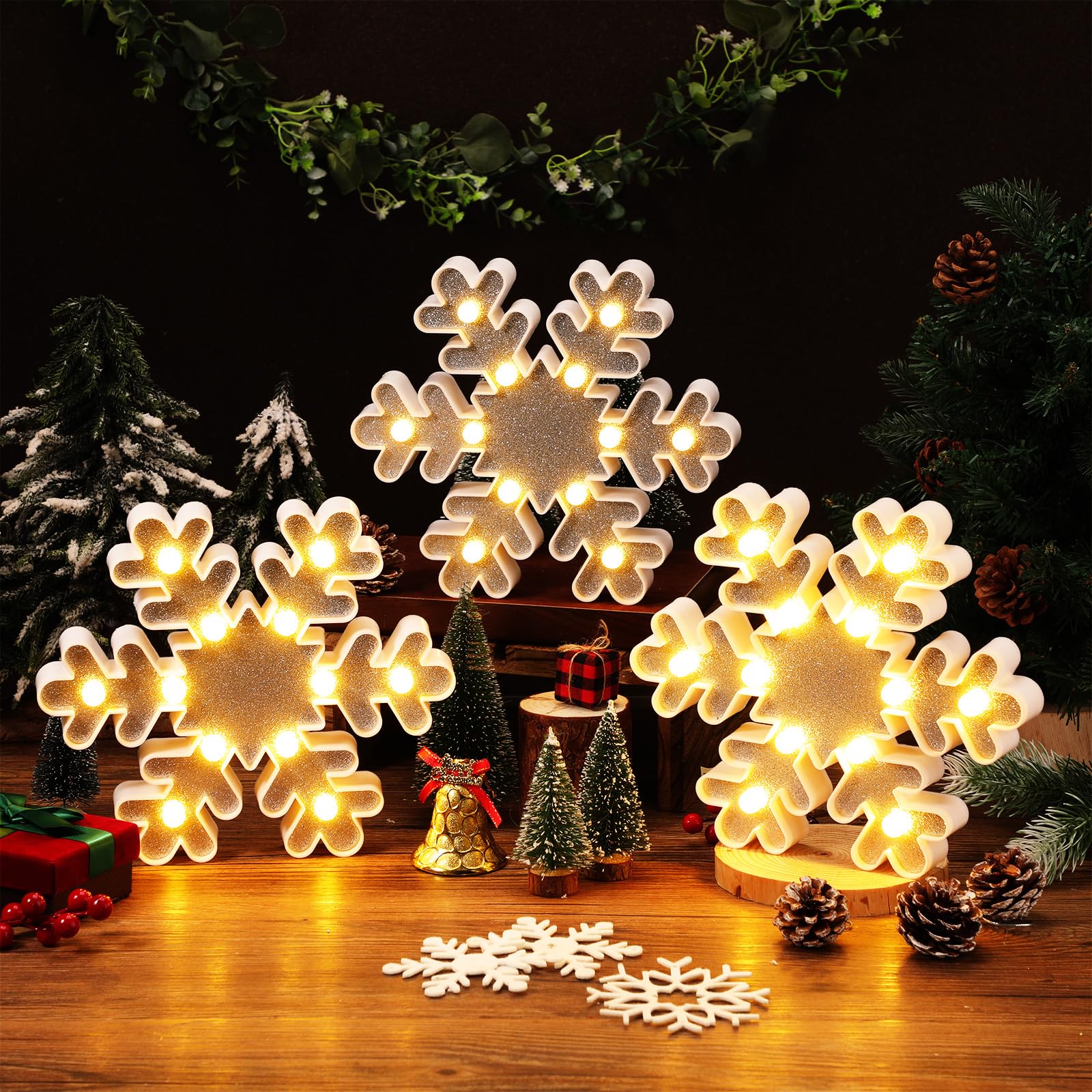 Amazon.com: Retisee 3 Pcs Winter Snowflake Lights Marquee Sign LED ...