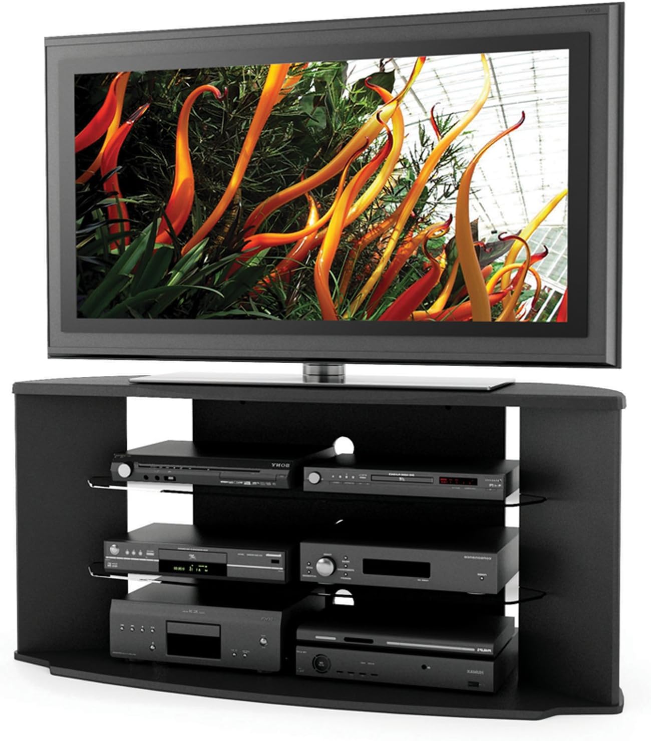 Amazon.com: Sonax Rio 55-Inch Midnight Black TV Stand with Two Glass ...