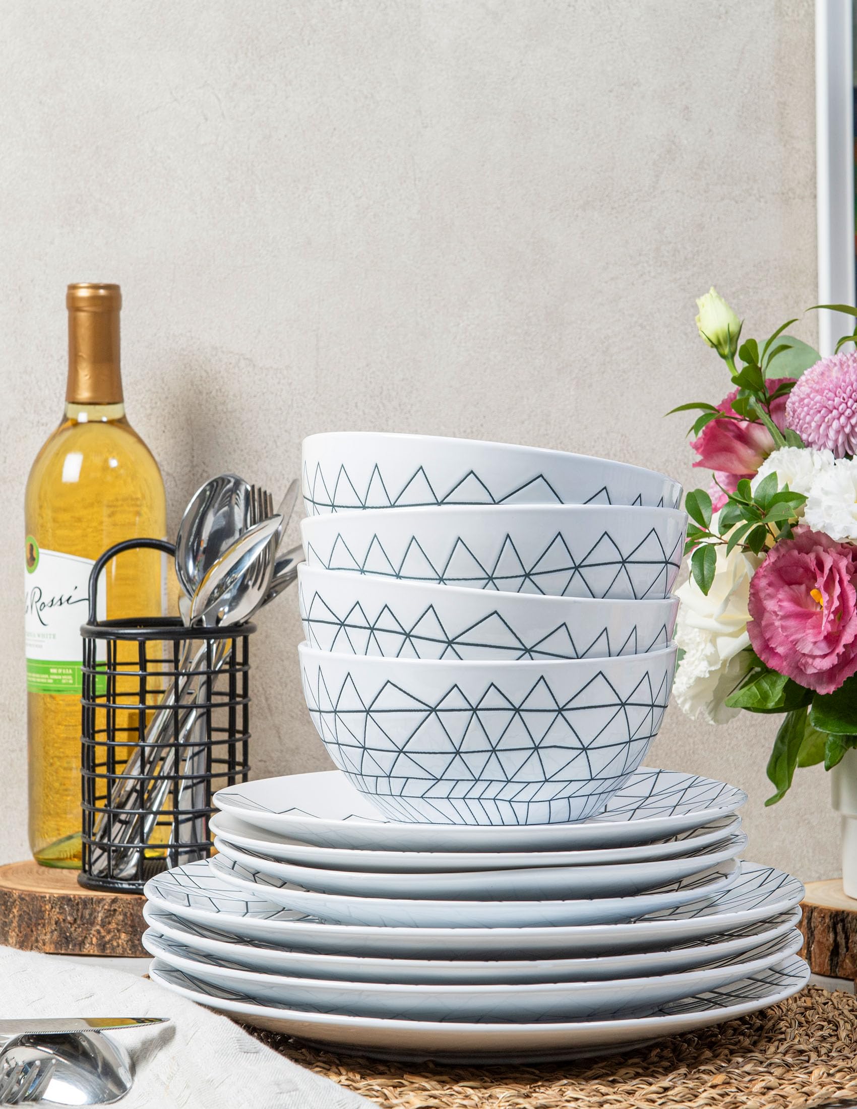 Snapklik.com : BZYOO 12 Piece Ceramic Dinnerware Set Modern ...