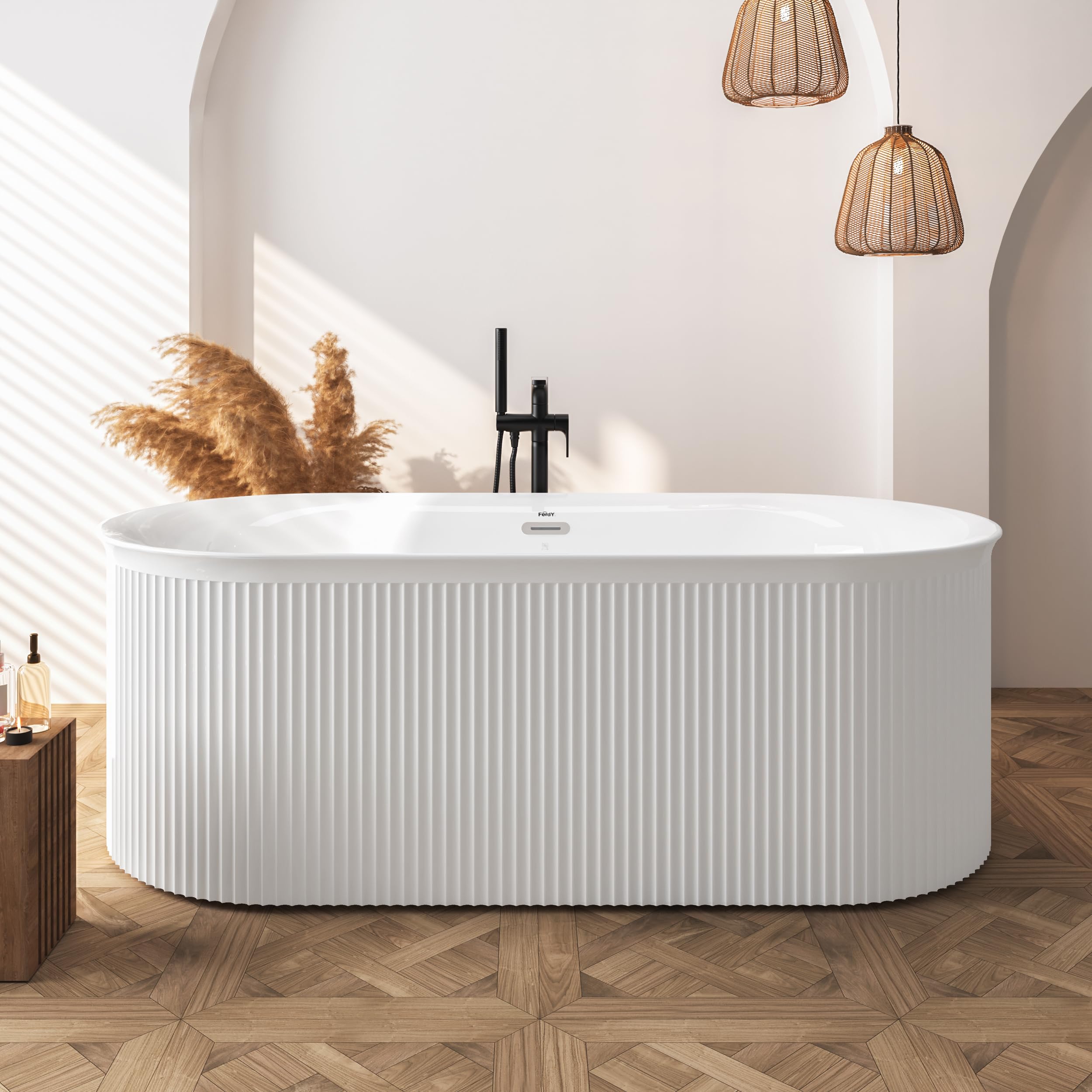 FerdY Nami 67" Acrylic Freestanding Bathtub, V Shape Freestanding Soaking Acrylic Bathtub ...