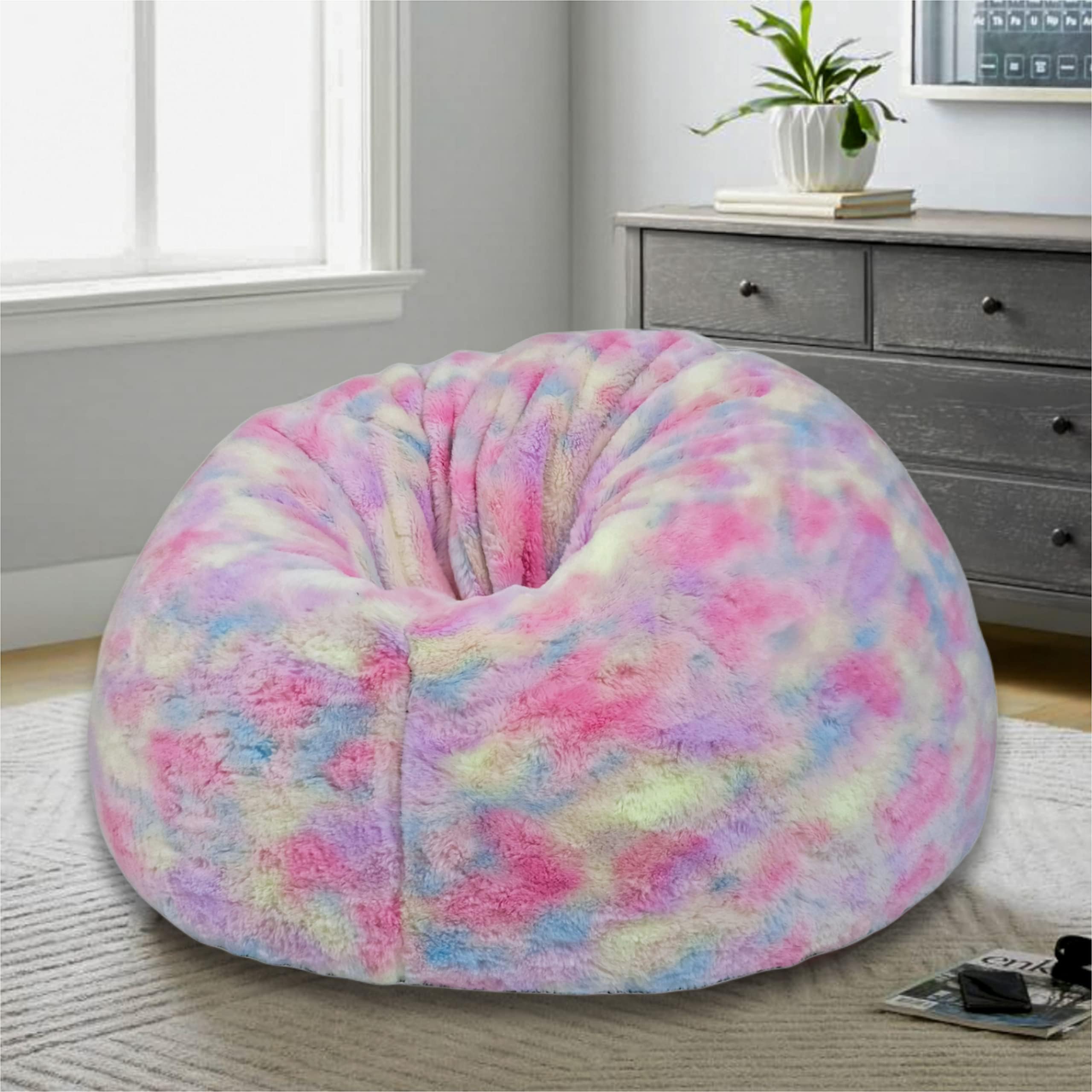 Amazon.com: Deeku Art , New Tie Dye Rainbow Design Furry Bean Bag Chair ...