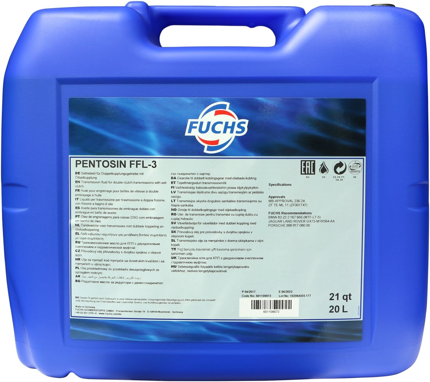 Pentosin FFL-3 Manual and Dual-Clutch ZF Transmission Fluid - 20 Litres : Amazon.co.uk: Automotive