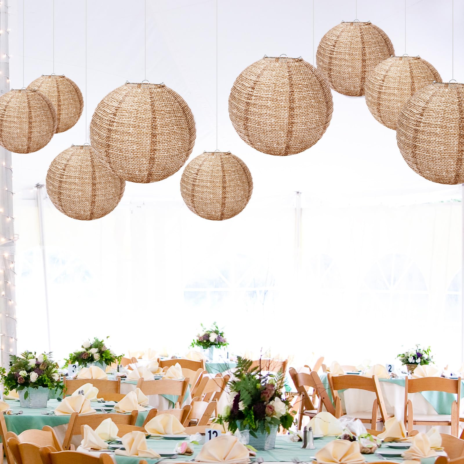 Snapklik.com : 9Pcs Burlap Paper Lanterns Assorted Size Round Chinese ...