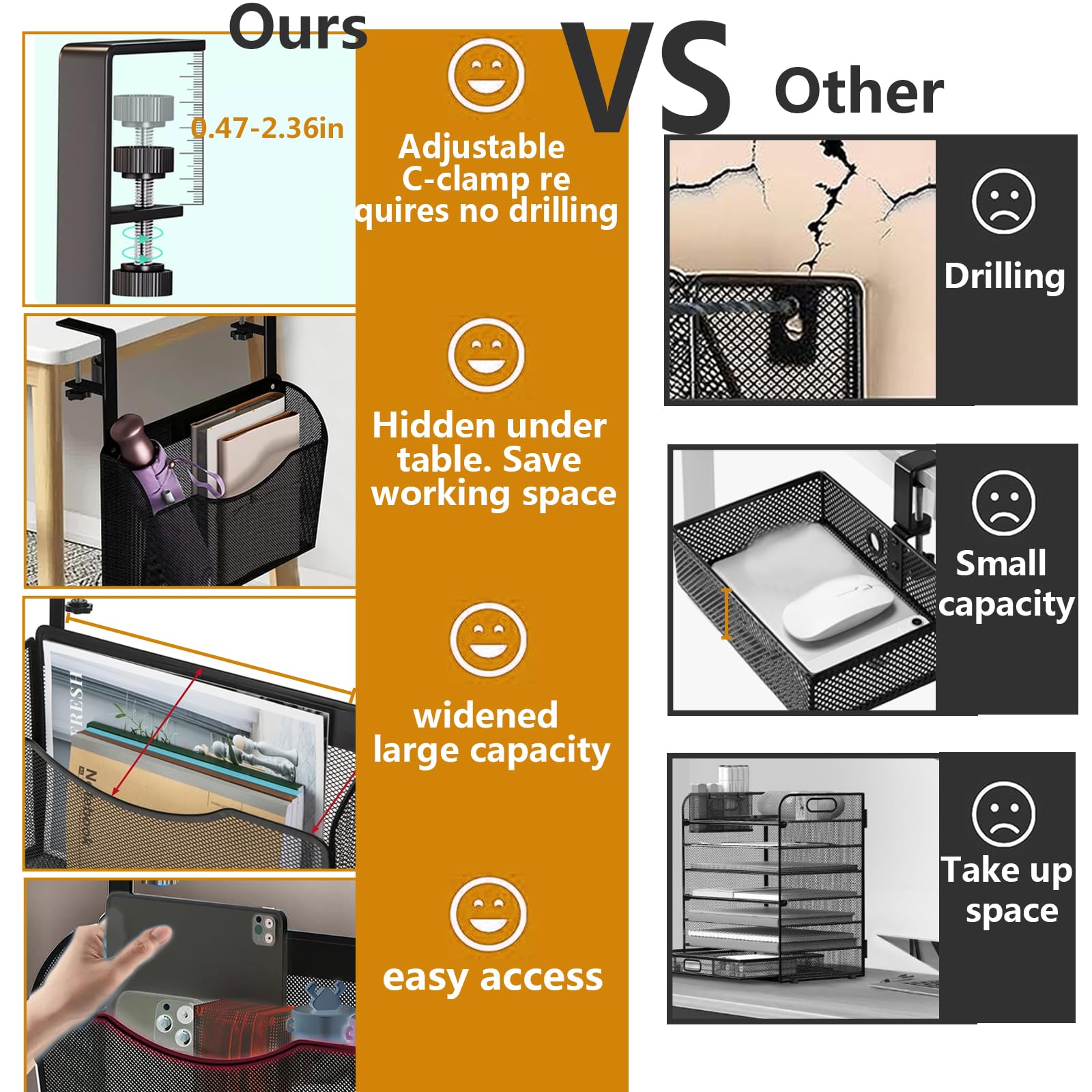 Snapklik.com : Under Desk Drawer Organizer, Under Desk Storage Drawers ...