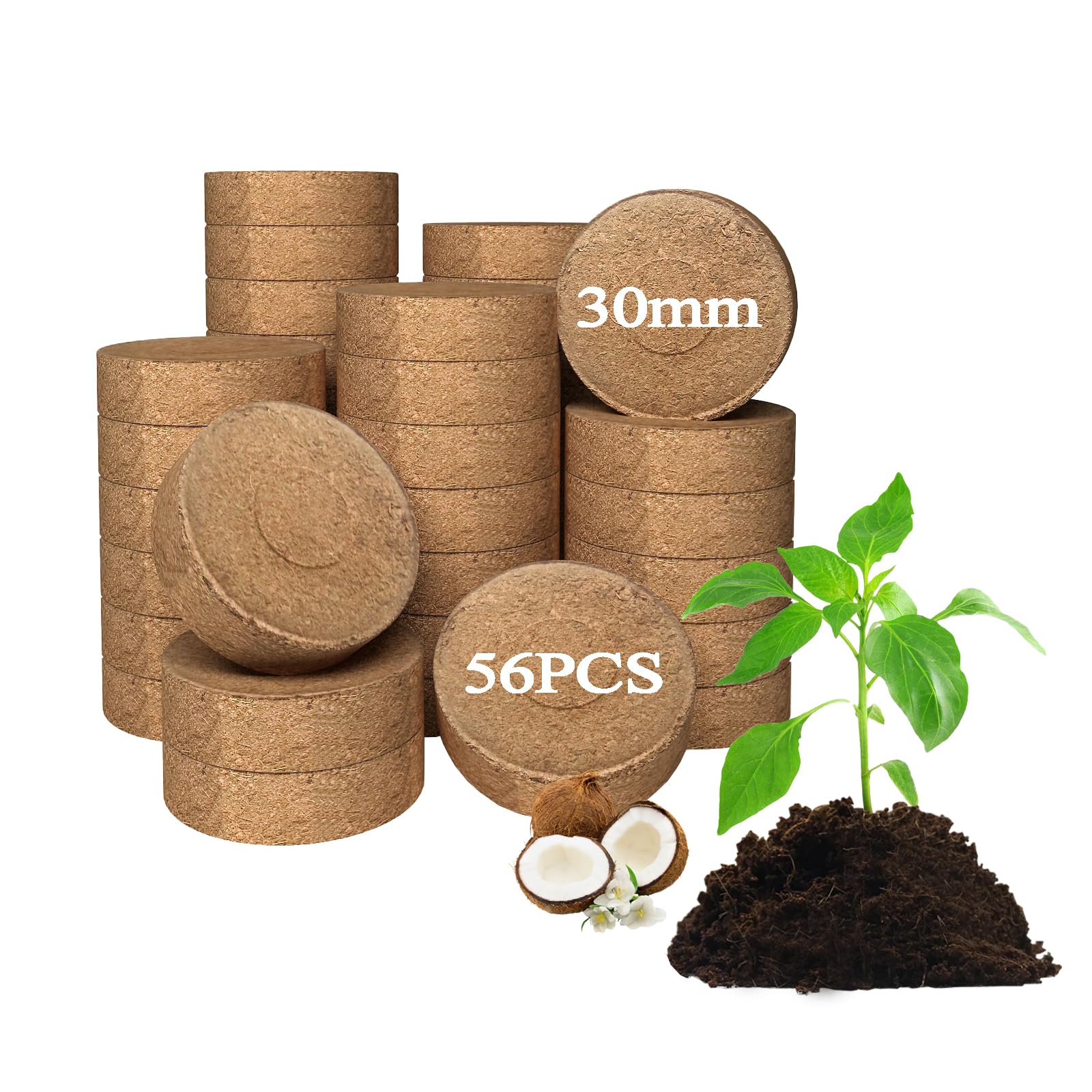 Amazon.com : IRWORHDR 56 Pcs 30mm Compressed Coconut Coir Potting Soil ...