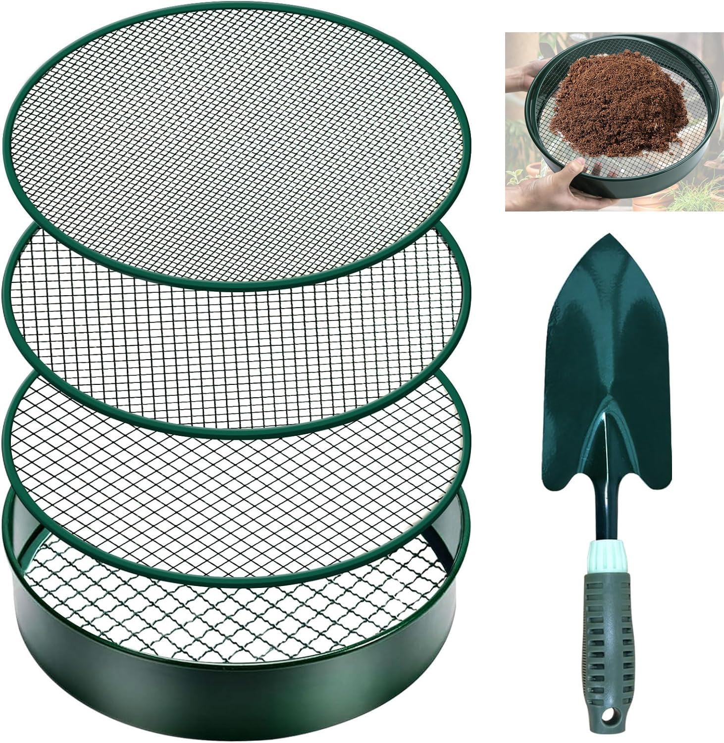 SHENMAIDAY Soil Sifter - Stainless Steel Riddle Sieve Set Garden ...