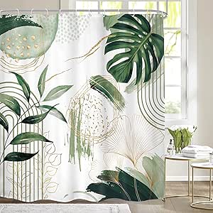 Amazon.com: Mitpok Sage Green Boho Shower Curtain Mid Century Modern Abstract Tropical Palm ...