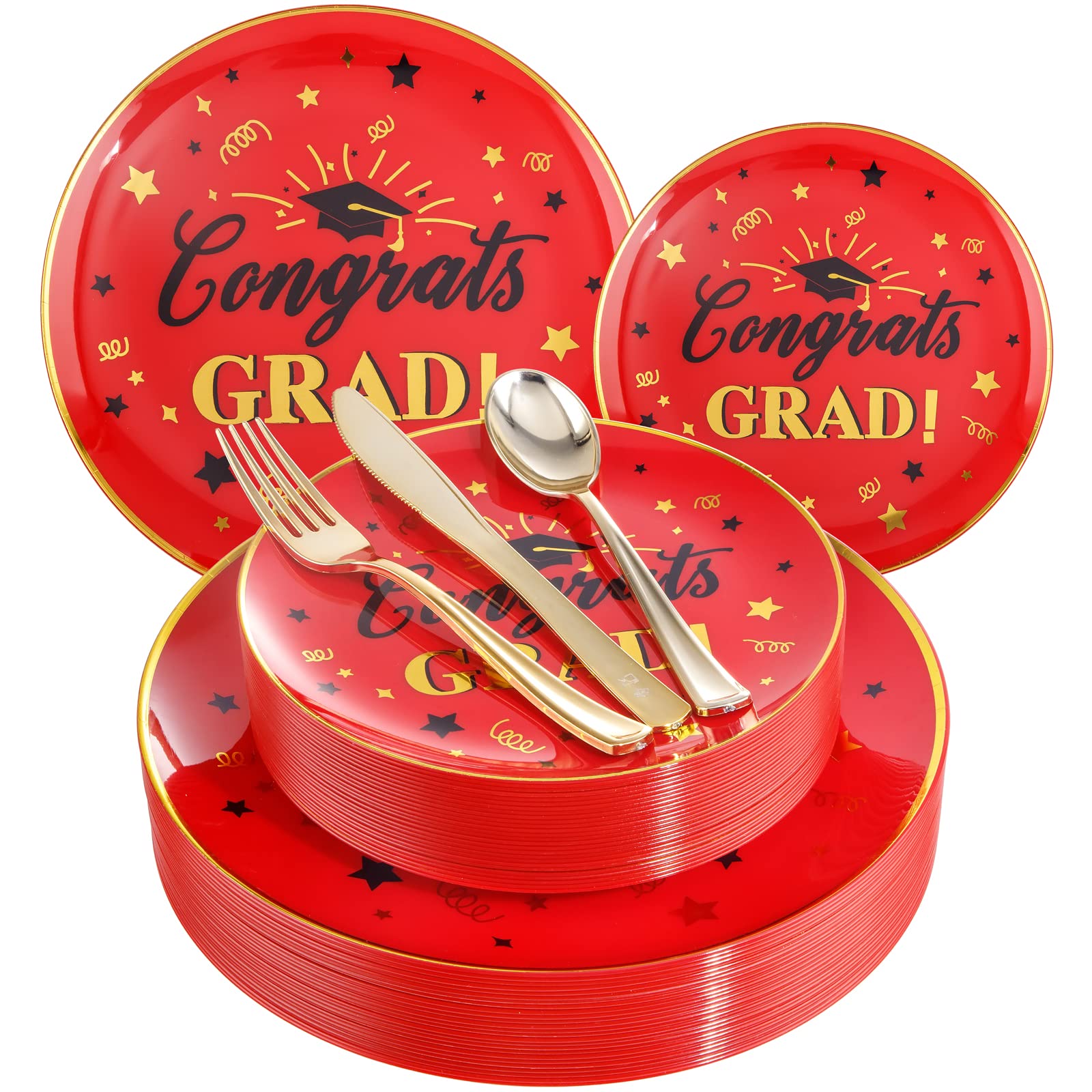 Snapklik.com : 100PCS Graduation Party Plates Gold Plastic Disposable ...
