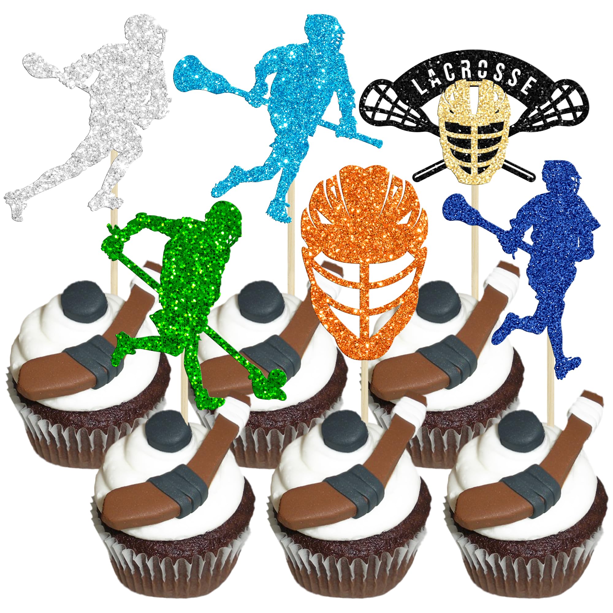 Amazon.com: Gyufise 24Pcs Lacrosse Cupcake Toppers Glitter Lacrosse ...