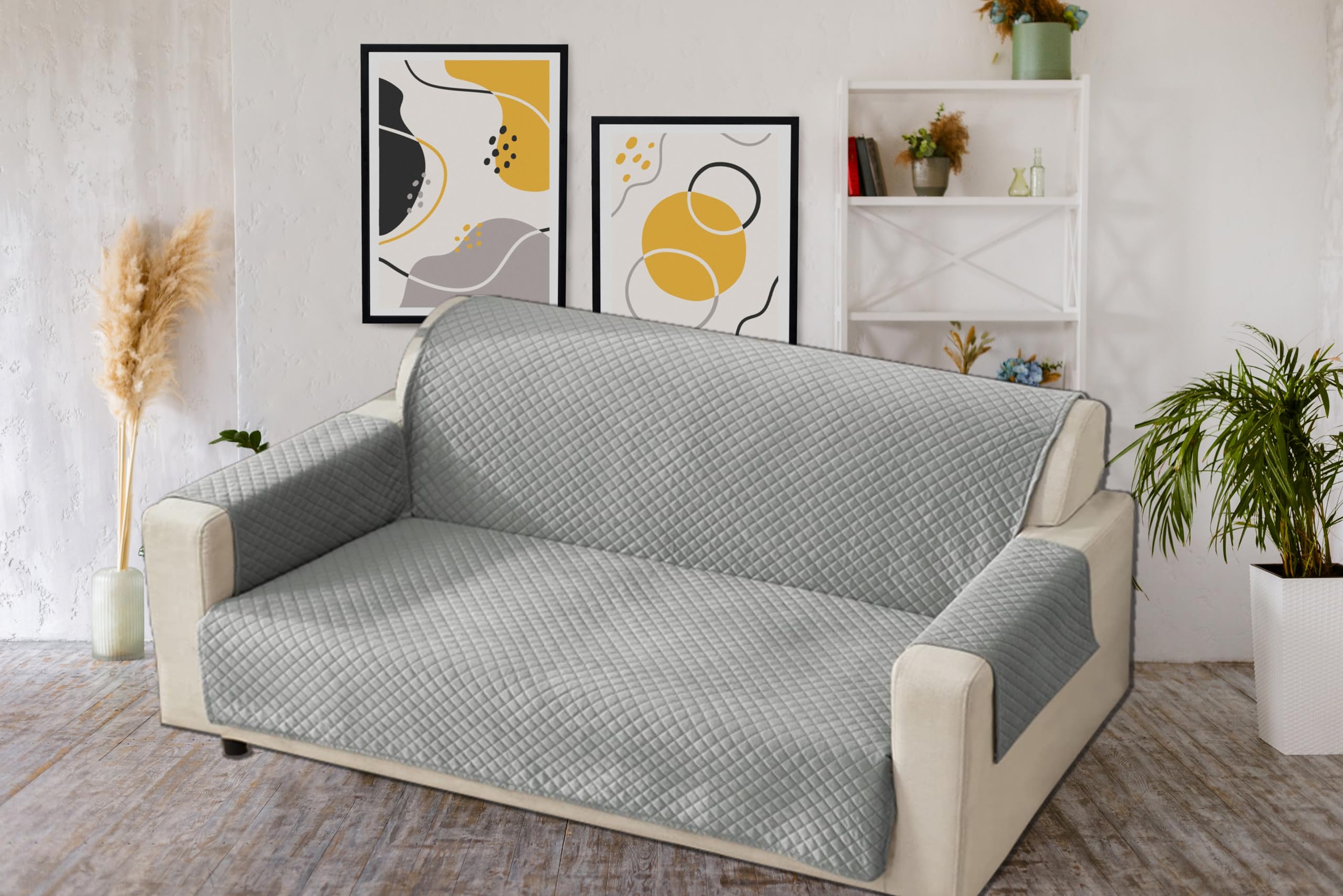 KINGLY Velvet Quilted Universal Elastic Sofa Cover Non-Slip Sofa ...