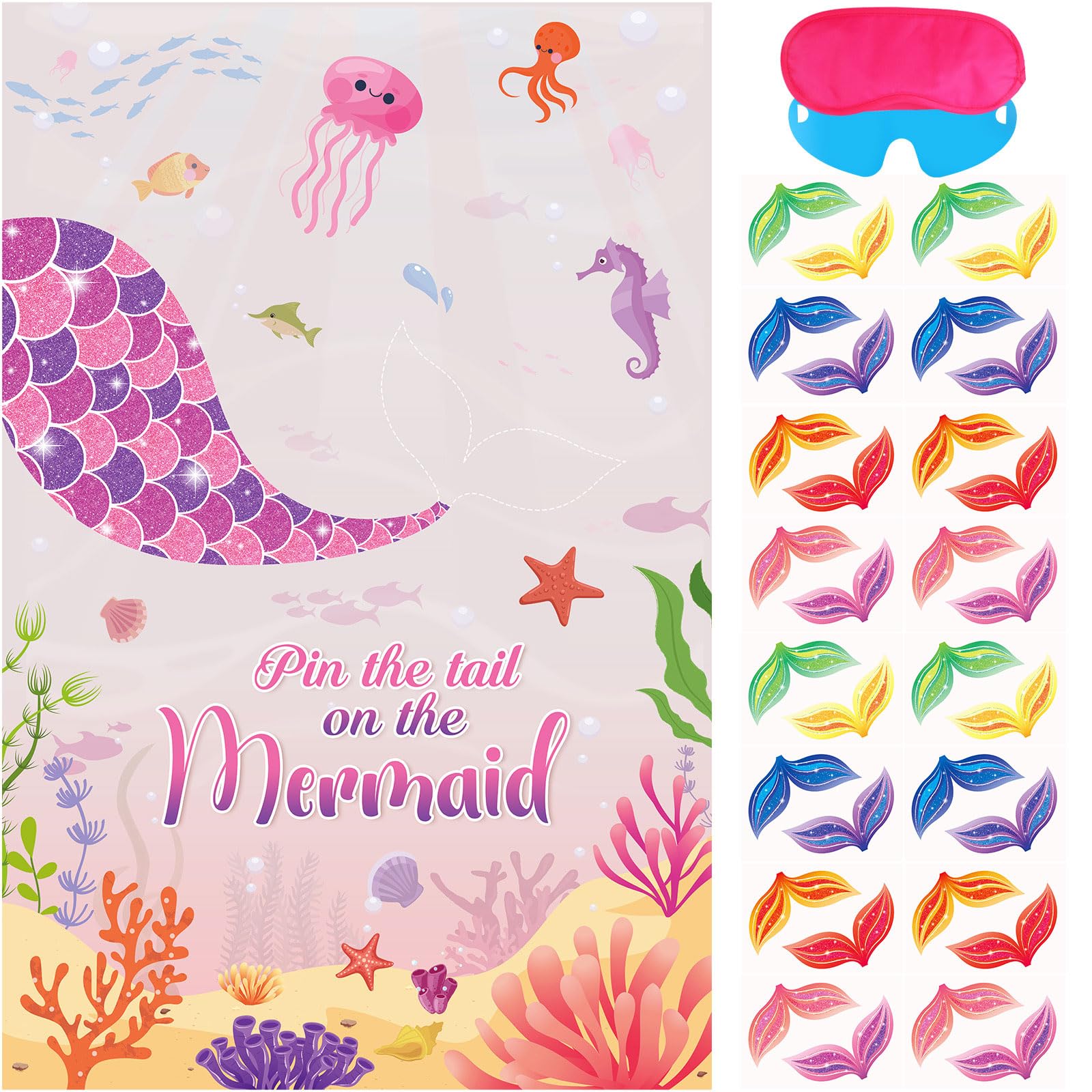 Amazon.com: Atiloy Pin The Tail on The Mermaid Party Game with 32PCS ...