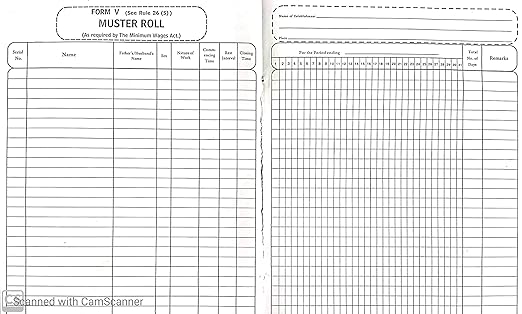 Muster Roll Form V Rule 26(5) Register Under Minimum Wages Act (1 Quire ...